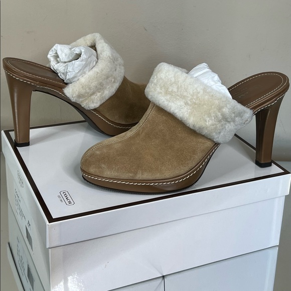 Coach | Shoes | Coach Suede Shearling Fur Mule Bootie | Poshmark
